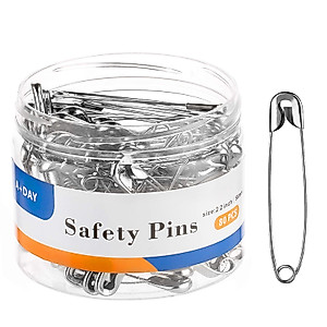 A+DAY Large Safety Pins 2.2 Inch (56mm), Size 4, 80-Count, Nickel Finish
