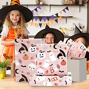 JarThenaAMCS 100 Sheets Halloween Tissue Paper Pink Pumpkin Ghost Boo Gift Wrapping Paper for DIY Art Crafts Birthday Holiday Baby Shower, 14 x 20 Inch