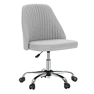 DUMOS Fashion Small Wheels Cute Vanity Swivel Back Mid Century Modern Armless Home Desk Task Chair for Bedrooms, Office, Dressing Room, Study, Grey