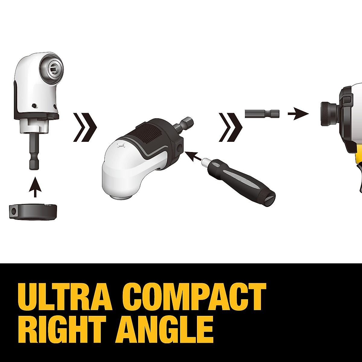 DEWALT Right Angle Drill Adaptor, FlexTorq, 4-in-1 System, Compact, Straight Flexible Shaft, 12-Inch (DWAMRASETFT)