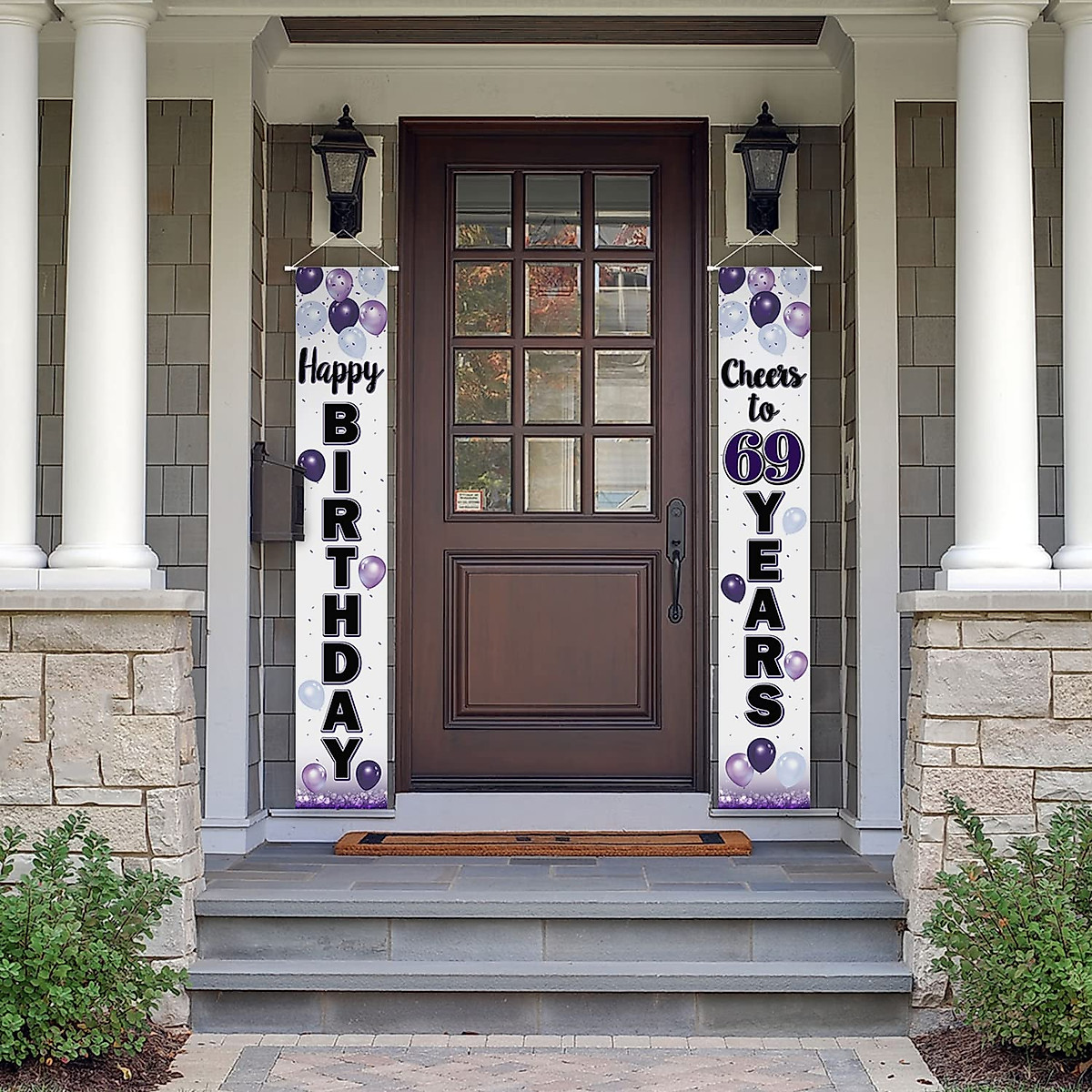 LASKYER Happy 69th Birthday Purple Door Banner - Cheers to 69 Years Old Birthday Front Door Porch Sign Backdrop,69th Birthday Party Decorations.
