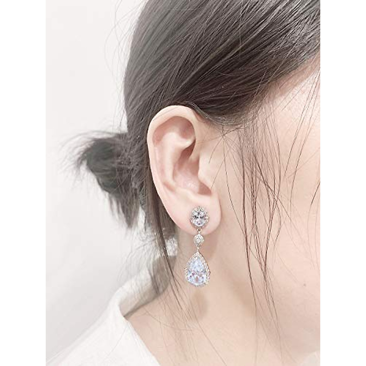 SELOVO Women's Teardrop Dangle Earrings Silver Tone Wedding Bridal Earrings