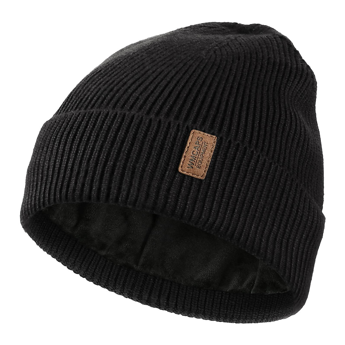 Winter Beanie Hats for Men Women, Fleece Lined Beanie Soft Warm Knit Hat Ski Stocking Cuffed Cap (Black)
