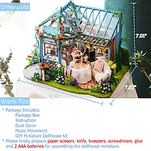 TuKIIE DIY Miniature Dollhouse Furniture Kit, 1:24 Scale Creative Room Wooden Doll House Accessories Plus Dust Proof & Music Movement for Kids Teens Adults(Rose Garden Tea House)