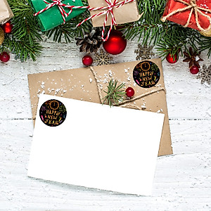Acetiamin 500 Pcs Happy New Year Stickers for Kids and Adults, 1.5 Inches Round New Year Labels Roll, Happy Winter Holiday Stickers for Greeting Cards, Gift Boxes, Party Favors