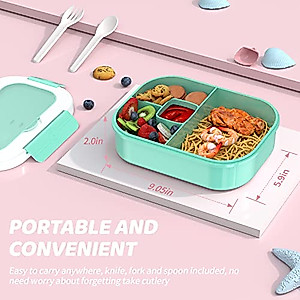 RGNEIN Bento Box Adult Lunch Box, 1300 ML 4-Compartment Bento Lunch Box for Kids, No BPA, Lunch Containers for Adults Come with Fork and Spoon, Leak Proof, Microwaveable, Dishwasherable (Green)
