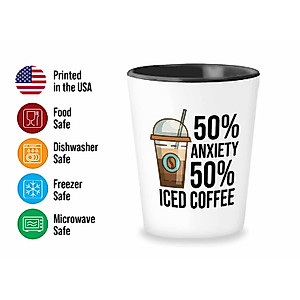 Bubble Hugs sarcasm Shot Glass 1.5oz - 50% anxiety 50% Iced coffee - Adult Humor Kidding Gag Pun Sassy Sarcastic Joke Laugh for Colleagues Humorous Hilarious Snarky