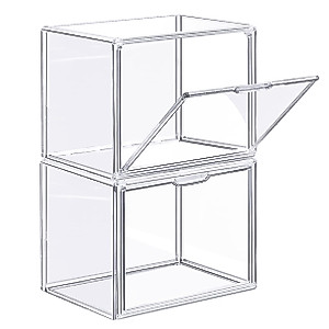 ZLLZUU Clear Stackable Plastic Storage Bins with Lid, Dustproof Book Cosmetic Acrylic Display Cases with Magnetic Door, Large Figures Collectibles Showcase