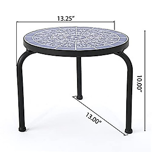 Christopher Knight Home Slate Outdoor Ceramic Tile Side Table with Iron Frame, Blue / White
