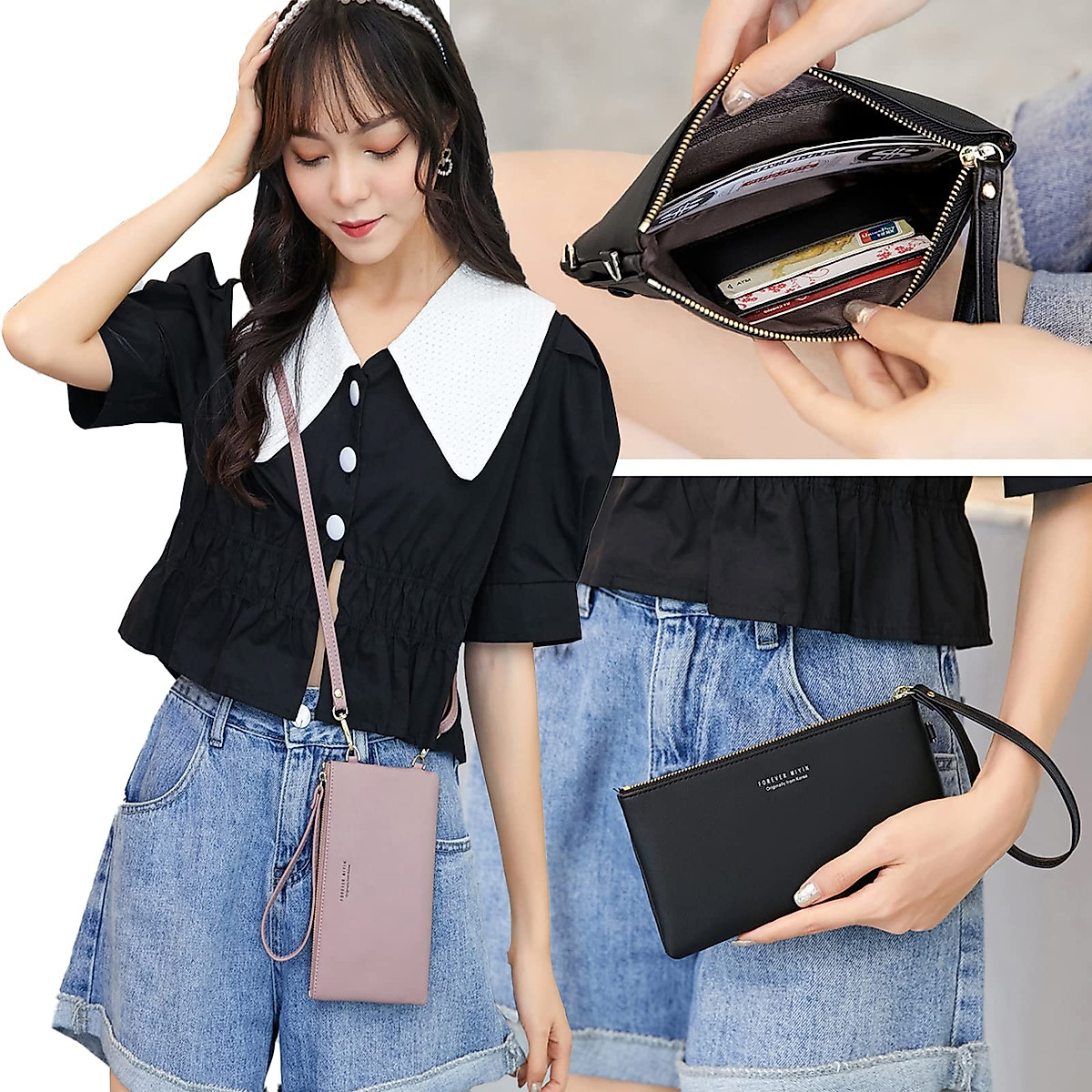 Aeeque Crossbody Cell Phone Purse Bag for Women, Black