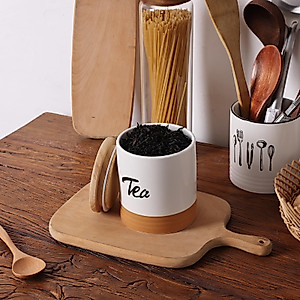 LEETOYI Ceramic Food Storage Containers with Lid,Modern Farmhouse Kitchen Decor, Countertop Food Storage Caddy Organizer, 4.5Inch 31oz (Labeled Tea)