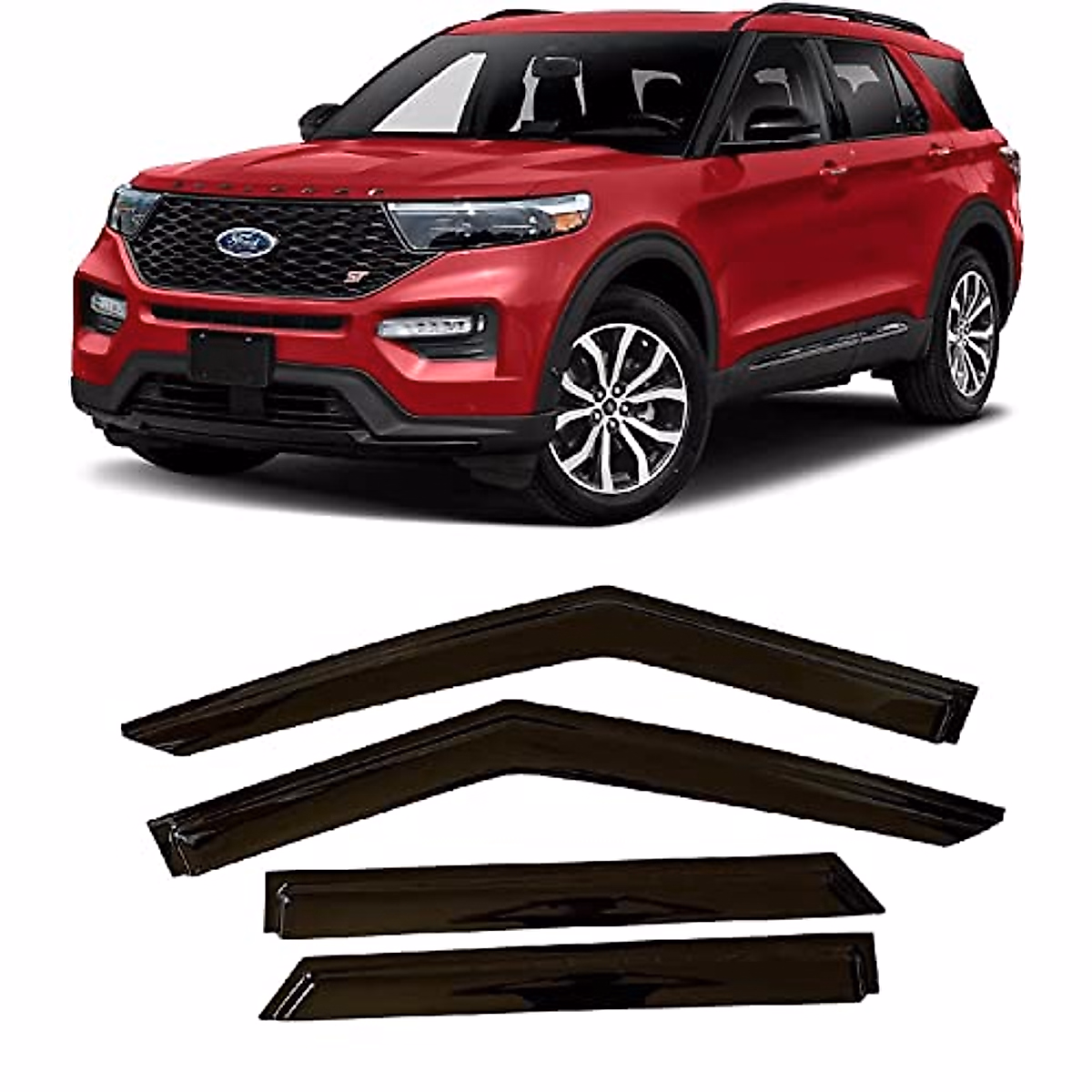 2020-2025 Tape-On Side Window Visor Deflectors for Ford Explorer XLT Limited Timberline ST King Ranch Platinum Dark Tinted Rain Guards 2021 2022 2023 2024