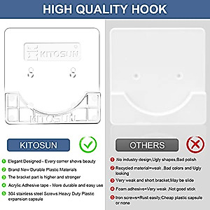 Adhesive Shower Curtain Rod Holder – Kitosun Wall Mount Bathroom Tension Pole Retainer Brackets with Sticky Tape for Quick Stick on and Stainless Steel Screws for Drilling Installation (Transparent)