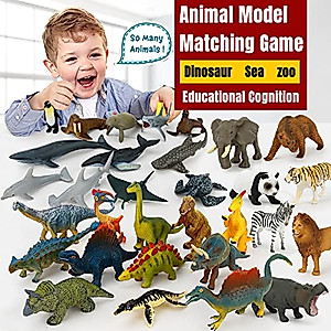 MIKNEKE Montessori Animal Figures with Flash Cards, Realistic Animal Figurines Toys, Montessori Materials Homeschool Preschool Science Educational Matching Game for Toddler Kids (Zoo)
