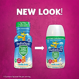 PediaSure Grow & Gain with Fiber, 3g Fiber to Support a Healthy Digestive System, Nutrients for Immune Support, Kids Nutritional Shake, DHA Omega-3, Non-GMO, Vanilla, 7.4 fl oz (Pack of 24)