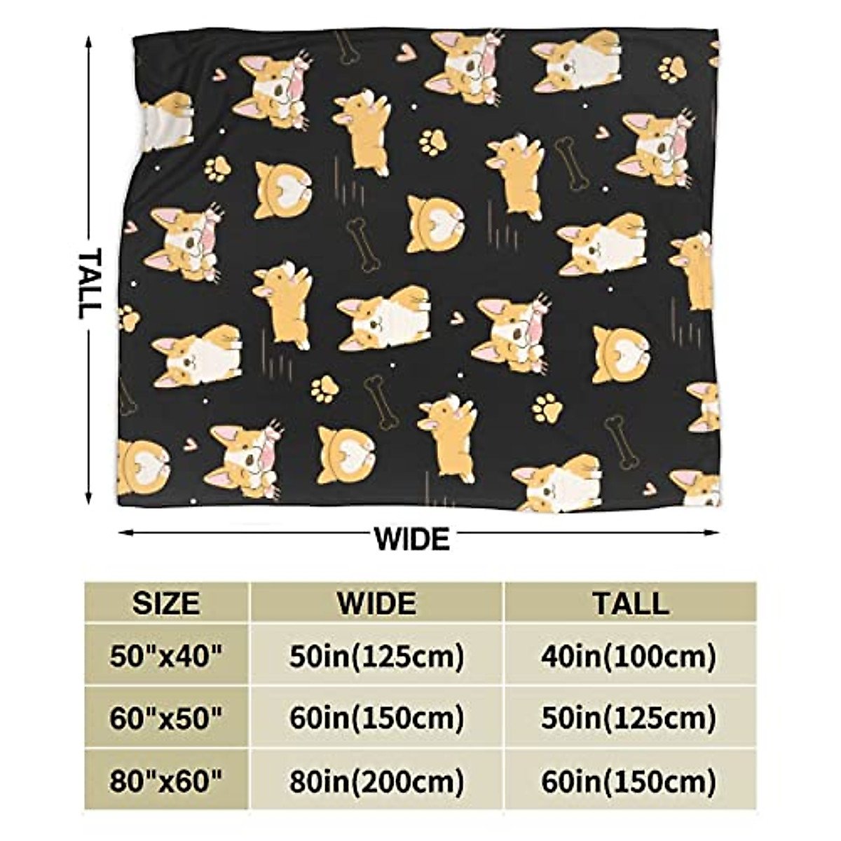 GYUIYTI Cute Corgis Blanket - 60X50 Inch Corgis Throw Blanket, Fleece Flannel Soft Blanket for Bedroom Sofa Living Room