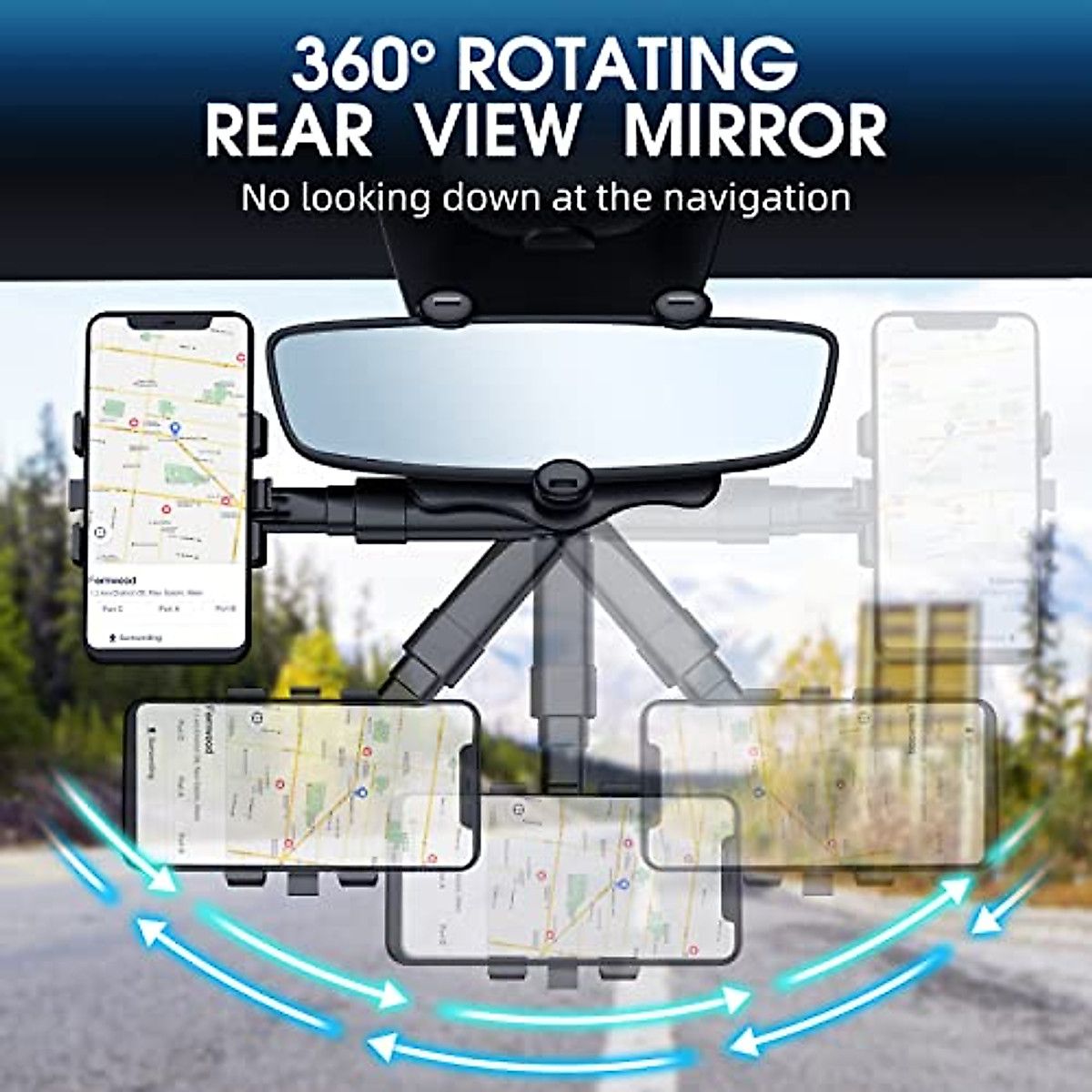 Phone Mount for Car, 360°Rotatable and Retractable Car Phone Holder Mount Multifunctional Rearview Mirror Phone Holder Car Adjustable Cell Phone Holder for iPhone 13 12 11 Pro Max XR All Smartphones