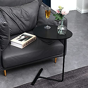C Table,Couch Tables That Slide Under,C Shaped Side Table,Sofa End Table for Living Room Bedside Bathroom Snack Coffee Laptop Tables,Egg Oval-Shaped,Metal Frame,Easy Assembly Black（Upgraded）