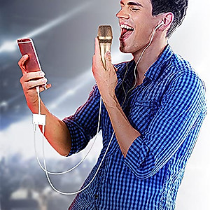 Lightning to Microphone Audio Adapter, Upgraded 3 in 1 Dual 3.5mm Microphone Audio Jack and Charging Aux Headphone Splitter Adapter, Compatible with iPhone 12/11/iPad