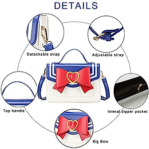 Sailor Moon Inspired Anime Purse Cosplay Top-Handle Handbag Small Shoulder Crossbody Messenger Bag for Women Girls (Blue)