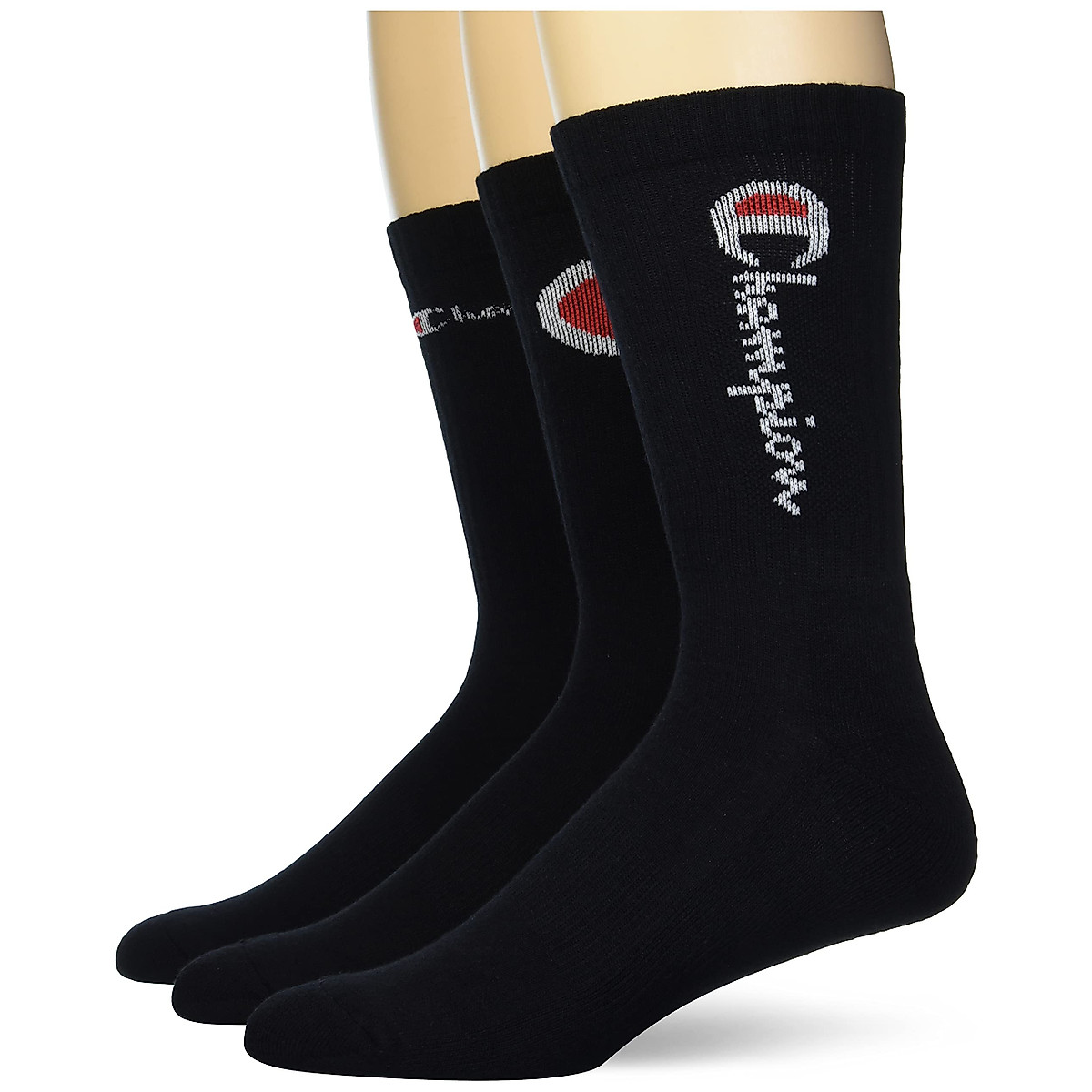 Champion Men's Core Essential Crew Sock, 3-Pair, Black, 6-12