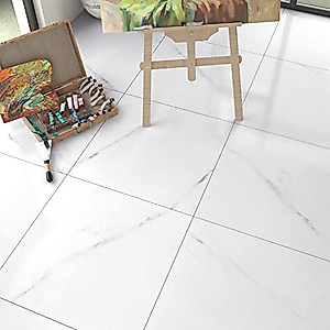WESTICK Peel and Stick Floor Tile 12 x 12 Inch 20 Pcs White Marble Adhesive Vinyl Flooring Bathroom Peel and Stick Floor Vinyl Tiles Self Stick on Floor Tiles Linoleum Laminate Sheets for Bedroom