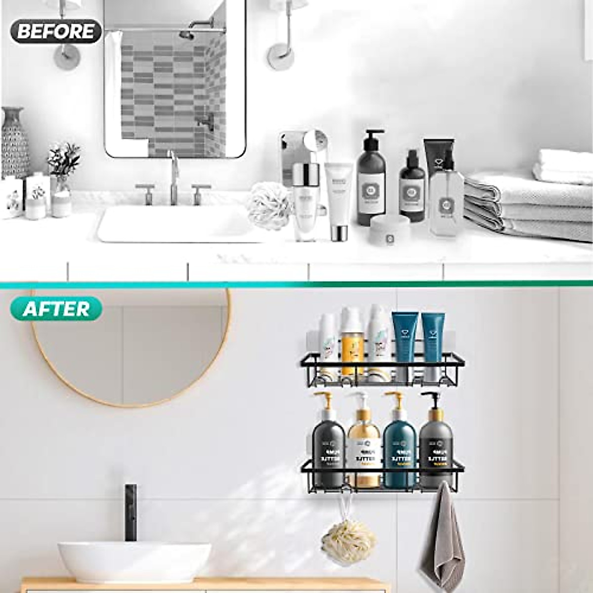 Shower Caddy Bathroom Organizer 3-Pack Adhesive Shower Shelves Rustproof Shower Shelf for Inside Shower Storage with Soap Holder and 6 Adhesives