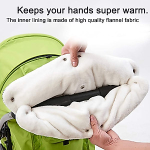 MIOKY Baby Stroller Warm Gloves,Universal Stroller Hand Muff,Waterproof Windproof Antifreeze Winter Flannel Fabric Thick Plush Warm Gloves Kids Infant Pram Handlebar Cover,Coffee