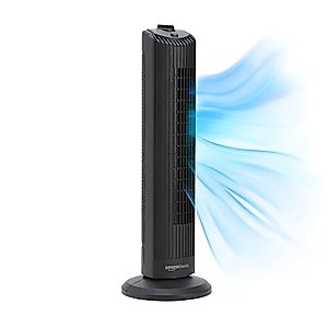 Amazon Basics Oscillating Tower Fan with Mechanical Control, Manual 3 Speeds, for Bedroom, for Home, 28 Inch, Black