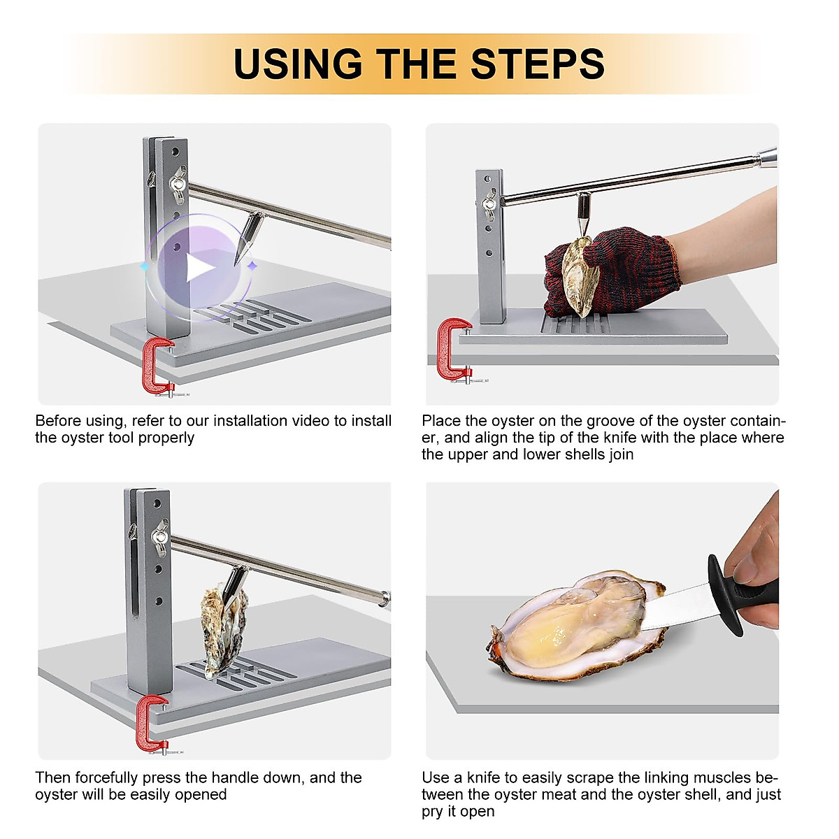 Oyster Shucker Machine, Clam Opener, Oysters Shucker, Hotel Buffets and Homes and Gift, Stainless Steel Oyster Shucker Including Knives, Glove and g-Clip, Seafood Tools for Hotel Family Buffet