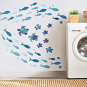 2 Sets Vinyl Sea Turtles Wall Stickers Ocean Wall Decals Ocean Bubbles Stickers DIY Under The Sea Party Decorations for Bathroom Toilet Bedroom Nursery Room Children Room Living Room