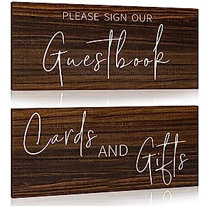 Jetec 2 Pieces Wooden Guest Book Sign Cards and Gifts Wedding Sign Rustic Farmhouse Hanging for Wedding Cabin Beach Rental House Home Decor (Brown)
