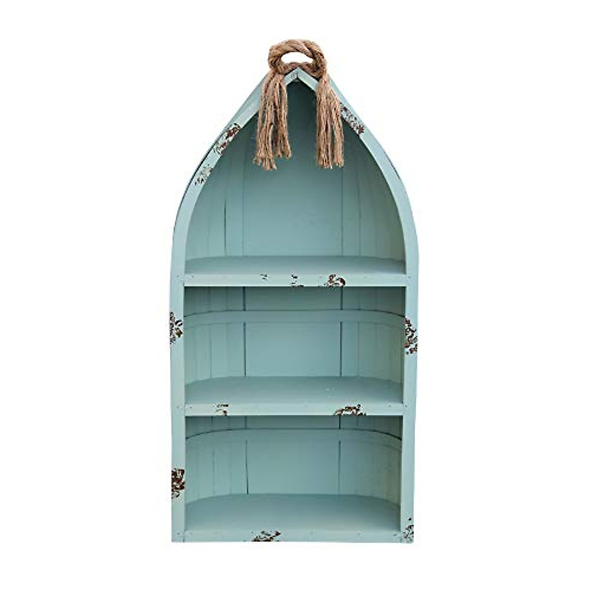 Contemporary Home Living 34.25" Teal Blue Handcrafted Canoe Shelf with Rope