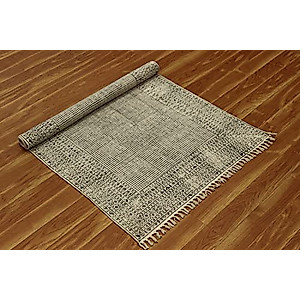 Casavani Indian Handmade Cotton Dhurrie Geometric Gray & Black Floor Carpet For Doormat Best Uses For Bedroom,Living Room,Dining Room,Kitchen,Purch,Balcony 6x8 Feet