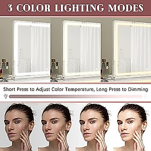 ROLOVE Vanity Mirror with Lights, 32" x 22" Large Lighted Vanity Mirror with Dimmable 3 Modes, LED Makeup Mirror with Detachable 10X Magnification, Touch Screen Control, for Makeup Desk, Dressing Room