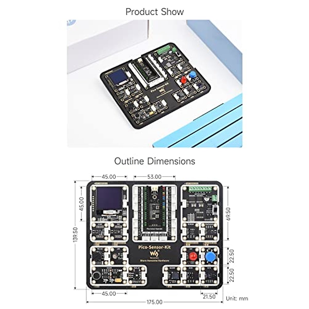 Waveshare Entry-Level Sensor Kit Compatible with Raspberry Pi Pico, Including Pico Expansion Board and 15 Common Modules-Sensor Kit + Raspberry Pi Pico H