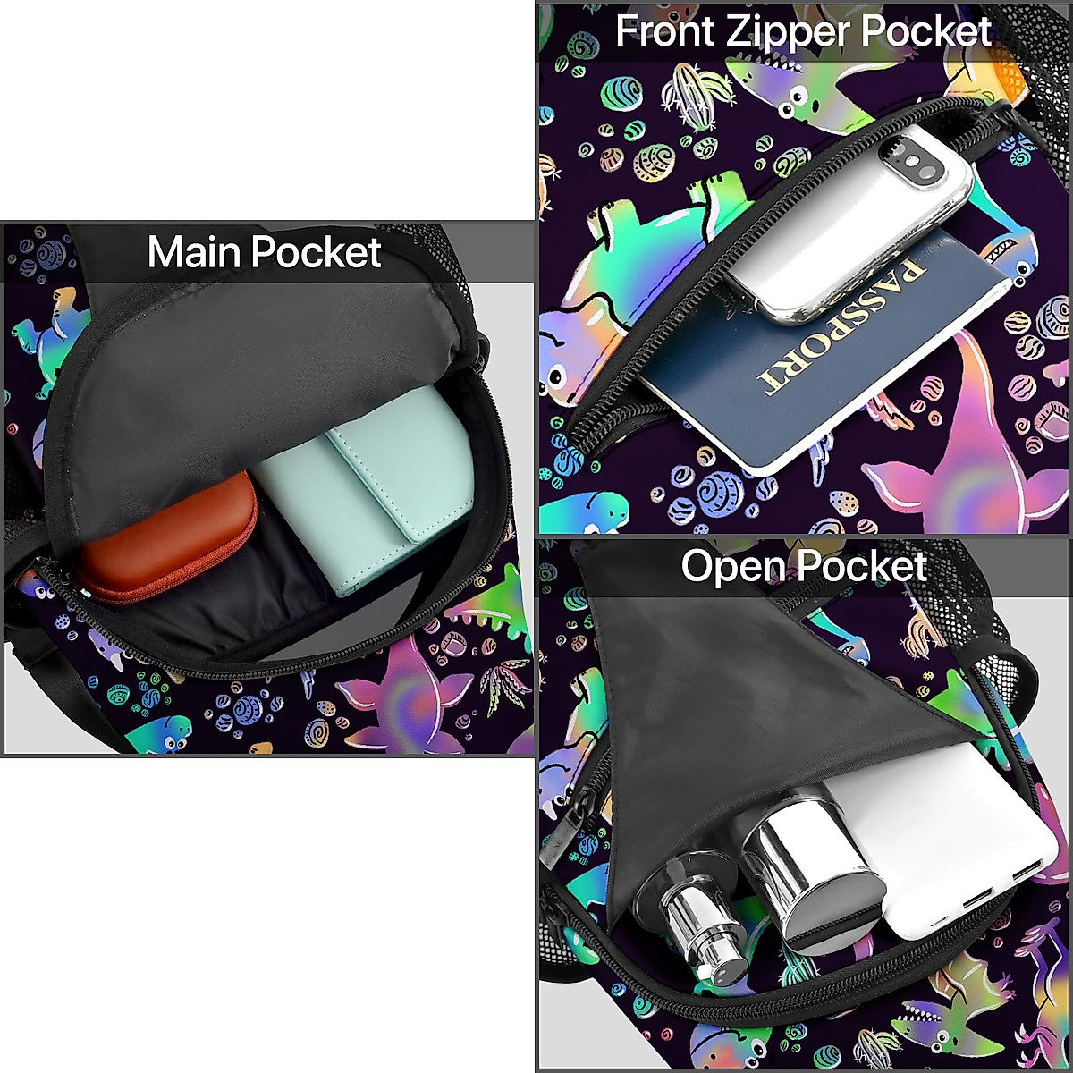 FyLybois Dinosaur Sling Bag Travel Crossbody Backpack Hiking Casual Bags for Women Men with Strap Lightweight Outdoor Traveling Climbing Cycling