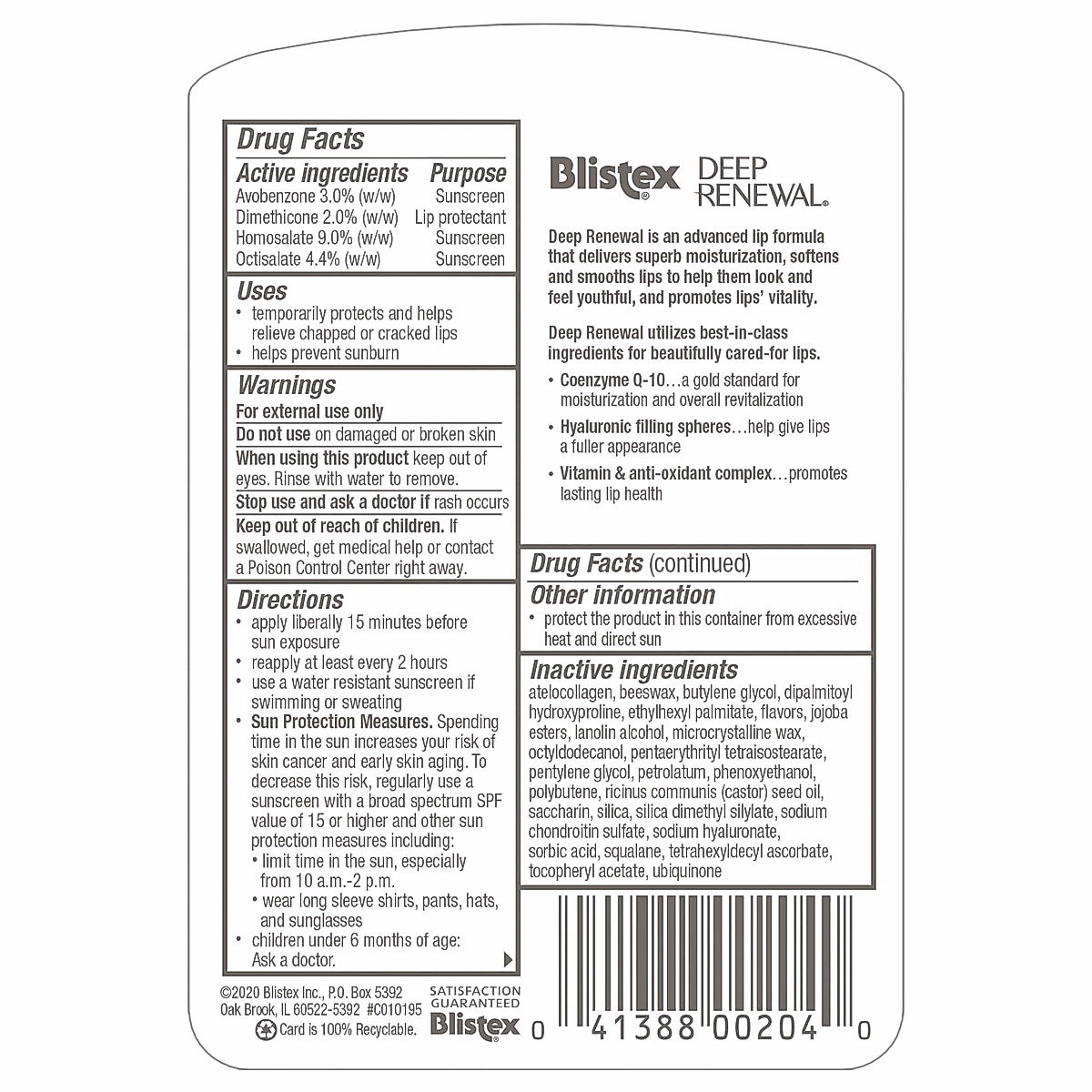 Blistex Lip Protectant Sunscreen Deep Renewal Anti-Aging Formula 0.13 Ounce (3.69g) (Value Pack of 3)