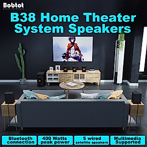 Surround Sound Systems 5.1 Home Theater System Speakers for TV Subwoofer with HDMI ARC Optical Bluetooth Input Stereo Home Audio Wired Speakers System for 4K TV Ultra HD AV DVD FM Radio USB