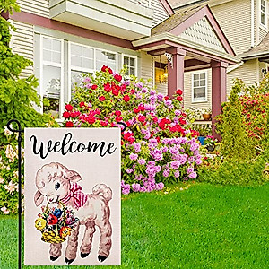 Ogiselestyle Welcome Lamb Garden Flag Vertical Double Sided, Spring Lamb Floral Yard Outdoor Decoration 12.5 x 18 Inch