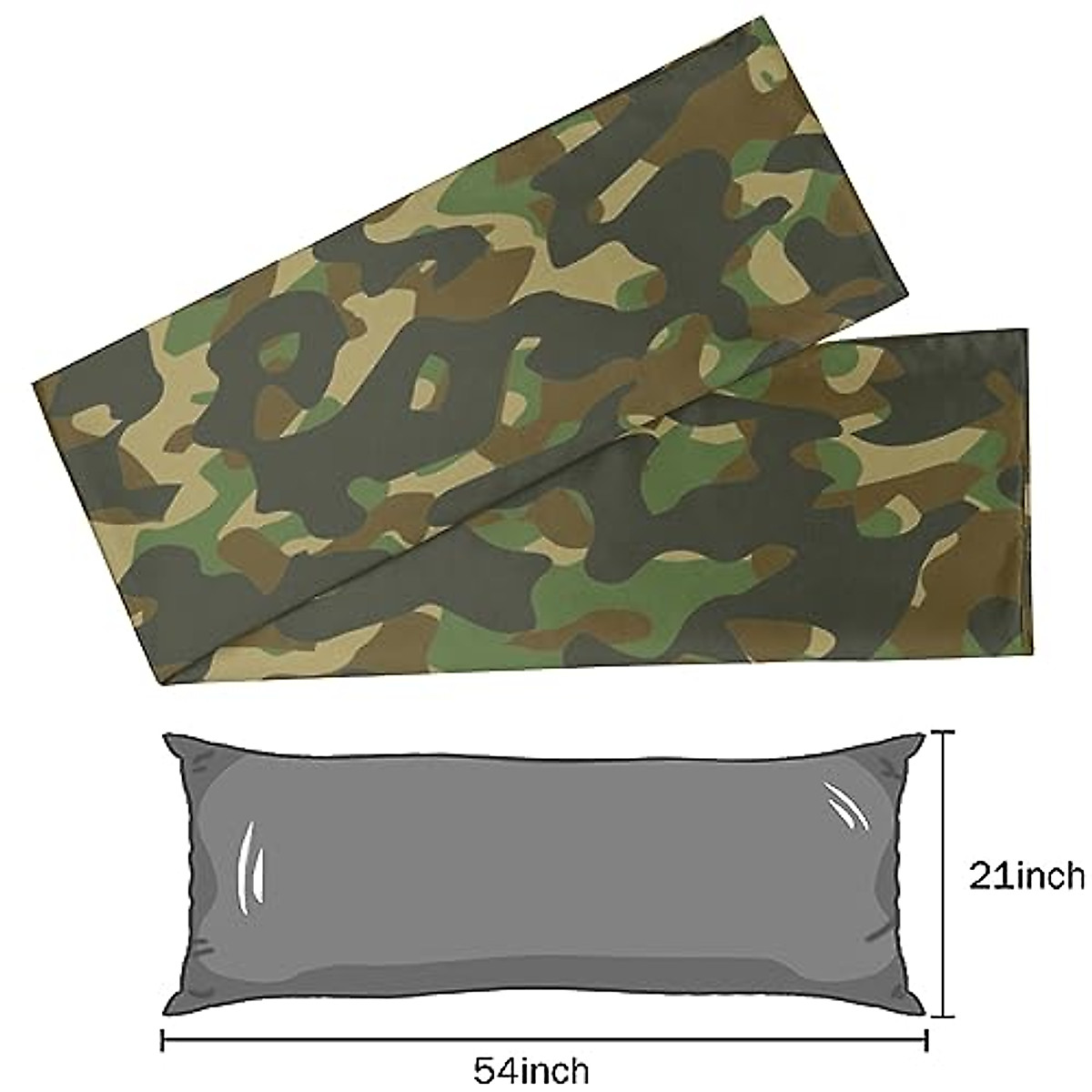 Forest Camo Pattern Body Pillow Covers Decorative Soft Bedding Satin Pillowcase with Zipper Closure Cooling Breathable Long Pillow Case-21"x 54"