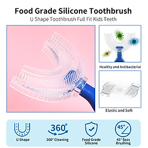 Zuzuxia U Shaped Toothbrush Kids Toothbrushes, Soft Food Grade Silicone Kids Toothbrushes U Shape Toothbrush for Kids Baby Toddler 360° U Toothbrush