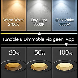 Geeni Prisma Plus Smart Wi-Fi LED Dimmable RBGW Recessed Multicolor Downlight, Works with Alexa and Google Assistant (2700-6500K) 6", 2-Pack