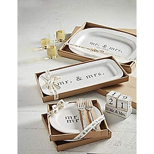 Mud Pie Mrs. Cake Set, plate 8" dia | fork 8", White