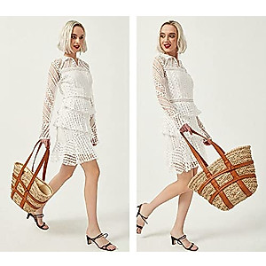 Womens Woven Tote Bag Straw Clutch Bags Big Size Straw Bag Bowknot Handbag Satchel Purses