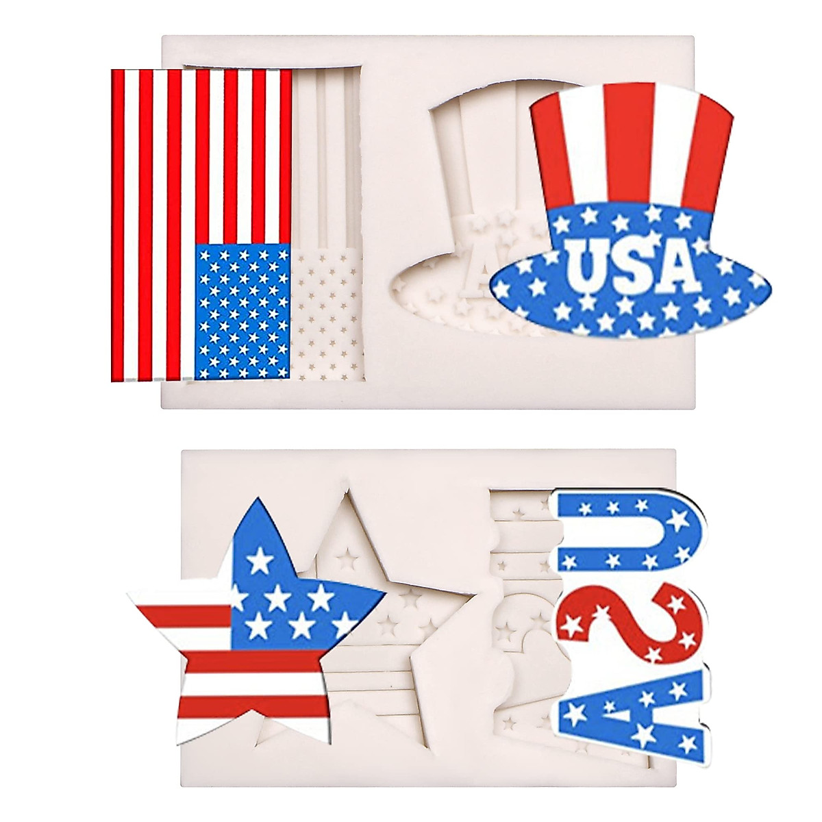 National Flag Fondant Molds, Independence Day Star-Shaped Silicone Chocolate Molds for Patriotic Cake Decorating, Cupcake Toppers, Resin Clay, Set of 2