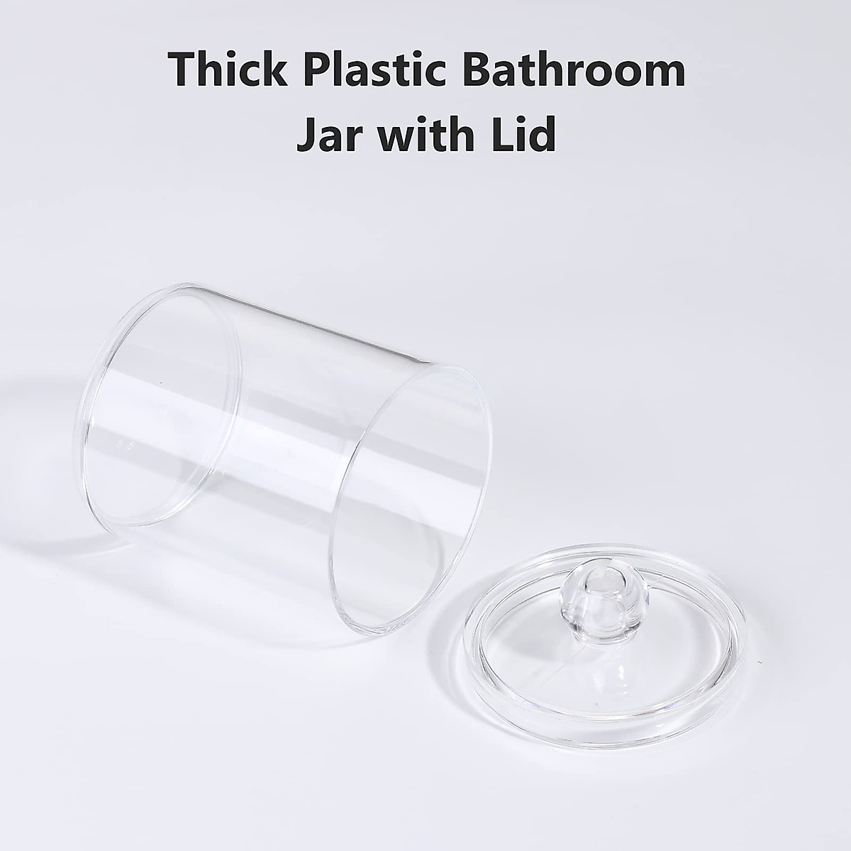 4 Pack Qtip Holder Dispenser for Cotton Ball, Round Swab Holder, Acrylic Clear Apothecary Jars for Bathroom Canister Accessories Storage Organizer