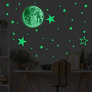 Glow in The Dark Stars for Ceiling and The Dark Moon Starry Sky Shining Decals Room Decoration Perfect Gifts for Kids Bedroom Bedding Room, 1 Moon + 434 Stars and Dots