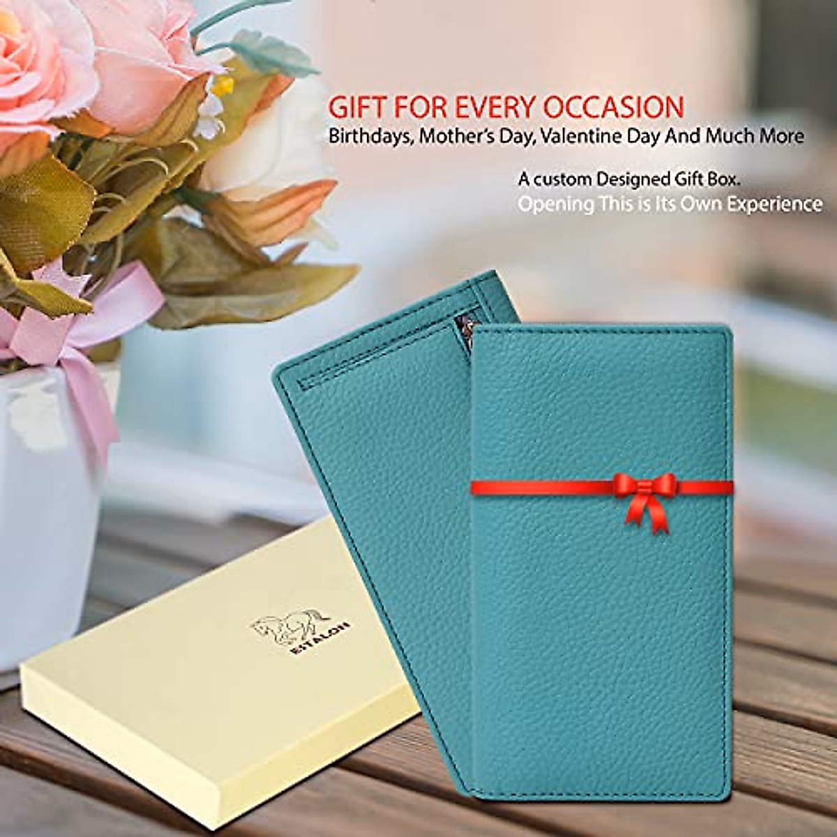 Leather Womens Wallet with Zipper Pocket, 11 Cardholders Wallets (Turquoise Blue)