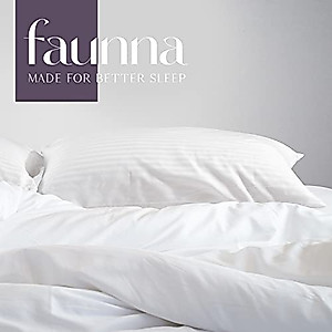 FAUNNA Hidden Zippered Pillow Protectors Cover Queen Size Set of 2 - Soft Quiet Sateen 100% Long-Staple Cotton Cases -Comfortable and Cozy White Bed Pillow Cover